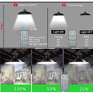 Aolyty Solar Pendant Light with Double Head Shed Light IP65 Waterproof Solar Powered Hanging Light with Remote Control Dimmable for Garden Yard Corridors Walkway Pathway Garage Driveway (Warm Light)