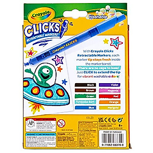 Crayola Washable Markers with Retractable Tips, Clicks, School Supplies, Art Markers, 10 Count