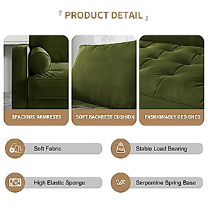 Meeyar 70" Velvet Loveseat Sofa, Couch for Small Apartment, Mid-Century Modern Loveseat Sofas Couches for Living Room Bedroom, Solid Wood Legs, Square Arms(Olive Green, 70")