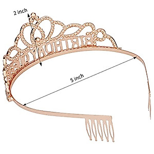AOPRIE Birthday Crown for Women Birthday Queen Sash for Women Birthday Tiara for Women Birthday Girl Headband Princess Crown Rhinestone Happy Birthday Accessories Rose Gold