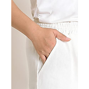 Weintee Women's Linen Joggers with Pockets L White
