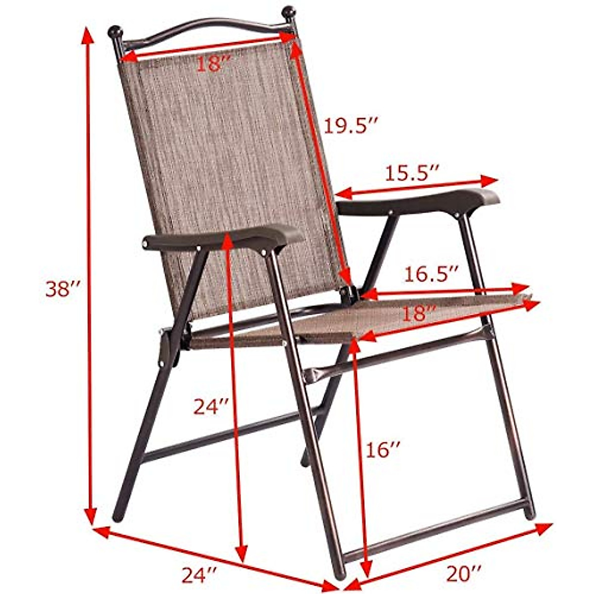 Byroce Patio Foldable Chair Set, 2 PCs Portable and Stable Chair with Armrest, Lightweight Outdoor Fabric Chair Set, Lounge Chairs with Metal Frame, Sling Back Chairs for Indoor Outdoor (Brown)