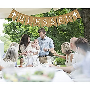 Blessed Burlap Banner Easter Communion Baptism Decorations for Boys Girls First Communion Confirmation Banner Garland Decor for Baby Shower Birthday Fireplace