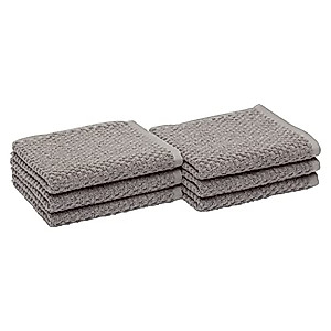 Amazon Basics Odor Resistant Textured Hand Towel, 16 x 26 Inches - 6-Pack, Dark Gray