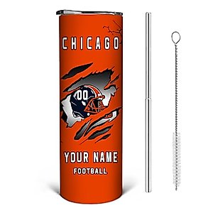 20oz Customs Football City Tumbler with Lid and Straws, Personalized Football GIfts for Fans, Travel Cup Adds Your Name and Number