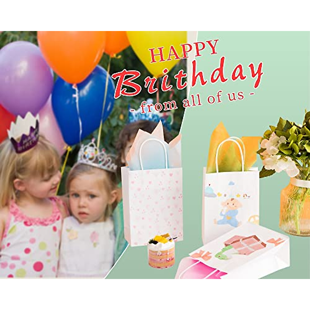 RACETOP White Paper Bags with Handles Bulk 8"x4.5"x10.8" 50Pcs Gift Bags Medium Size, White Gift Bags with Handles, Gift Bags Bulk, Retail Bags, Party Bags, Shopping Bags, Merchandise Bags