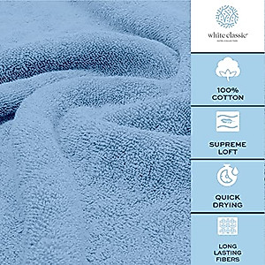 White Classic Luxury Bath Sheet Towels | 2 Pack Luxury Bath Mat | 2 Pack Bundle (Light Blue)