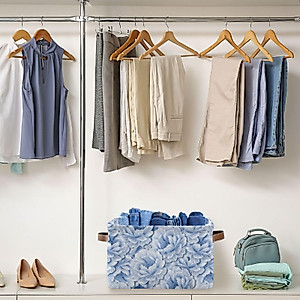 Blue Floral Peony Storage Basket Bins Decorative Toy Organizer Bins Laundry Hamper Baskets with Handles for Bedroom Office Clothes Pet Nursery Living Room,1 pcs