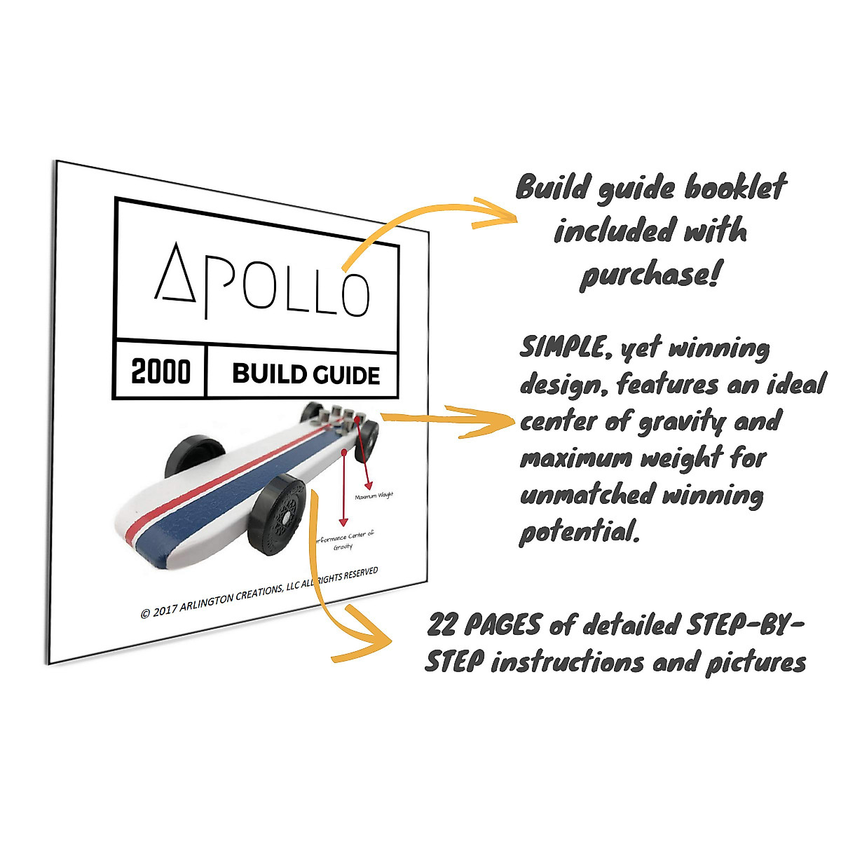 3.25 oz Tungsten Pinewood Car Weights + 20 Page Step-by-Step Build Guide for Apollo 2000 Derby Car Showing Design + Weight Placement, Bring Your Car to The 5 oz Limit and Gain The Winning Edge