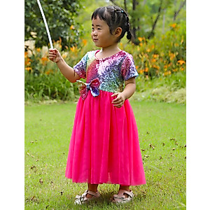 Cilucu Flower Girls Dresses Toddlers Sequin Tutu Dress for Big Girls Pegeant Party Kids Birthday Dress for Wedding Princess Dress Christmas Halloween Dress Rainbow Hot Pink 7-8 Years Old