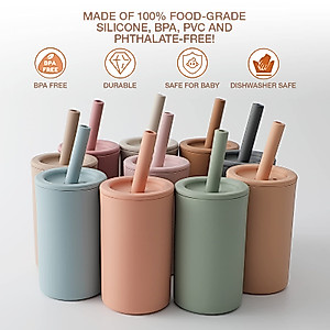 Felicificer Silicone Toddler Straw Cup, 7 oz Sprill Proof Training Cup for Toddlers Girls and Boys, Made of 100% Food Grade Silicone, BPA Free, Come with Straw Brush (Sage)