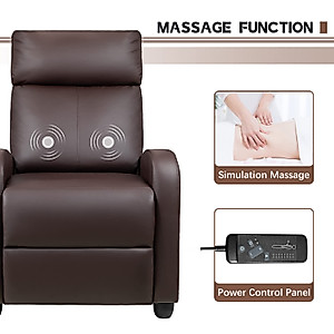 Furniwell Massage Recliner Chair for Living Room Adjustable PU Leather Reclining Chair Home Theater Seating Modern Winback Single Sofa for Adults with Footrest (Leather, Brown)