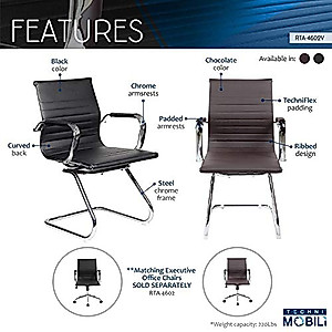 Techni Mobili Modern Office Chair, Technical Visitor Chair with Fixed Padded Armrest, Black