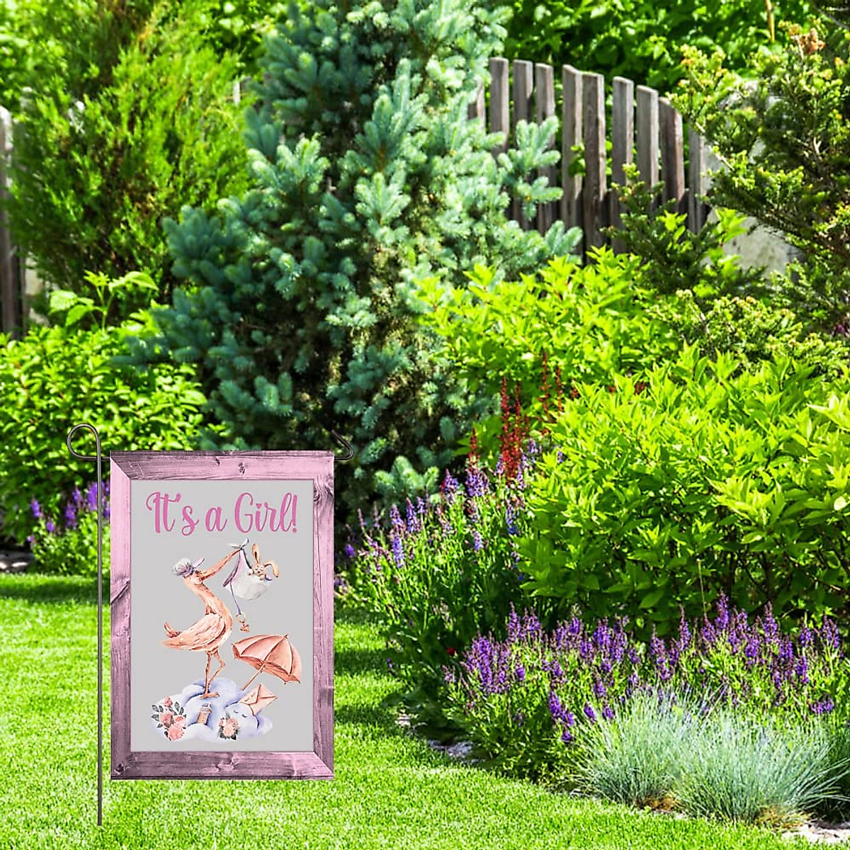 It's A Girl Stork Garden Flag Baby Shower Gender Reveal Party Decorations 12x18 Inch Double Sided Baby Girl Garden Flag Newborn Baby Birth Announcement Lawn Yard Sign Welcome Home Baby Banner Pink