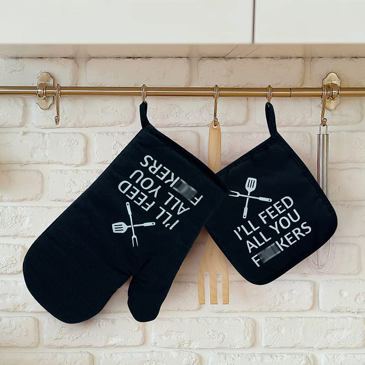 I'll Feed All You Fxxkers，Oven Mitts and Pot Holders Sets of 2，Funny Oven Mitt，Friend Birthday Gift，Birthday Gifts for Men，Gift for Chef, Lovers, Mom