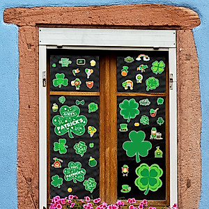MDDRUIQI St Patricks Day Decorations - 105 PCS St Patricks Day Window Clings - Shamrock Stickers for Glass Reusable Static Spring Shamrock Decorations | St Patricks Day Decor
