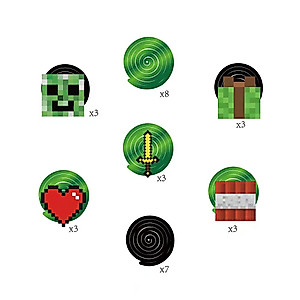 30Ct Pixel Mine Hanging Swirl Decorations - Pixel Mine Birthday Party Supplies Fan Decors