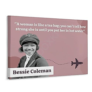 African American Pilot Bessie Coleman Portrait Inspirational Quote Art Poster (1) Canvas Poster Bedroom Decor Office Room Decor Gift Frame-style 20x16inch(50x40cm)
