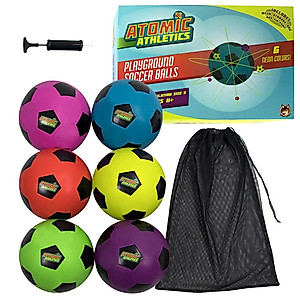 K-Roo Sports Atomic Athletics Neon Rubber Playground Balls - 6 Pack of Regulation Size, includes Pump & Storage Bag - Soccer Ball