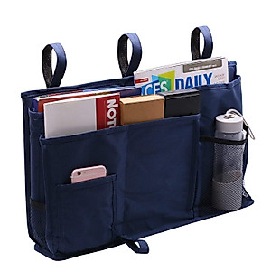 Bunk Bedside Caddy - Hanging Storage Organizer for Books, Phones, Tablets, Accessory and TV Remote - Best for Headboards, Bed Rails, Dorm Rooms, Bunk Beds, Apartments, Bathrooms & Travel (Blue)