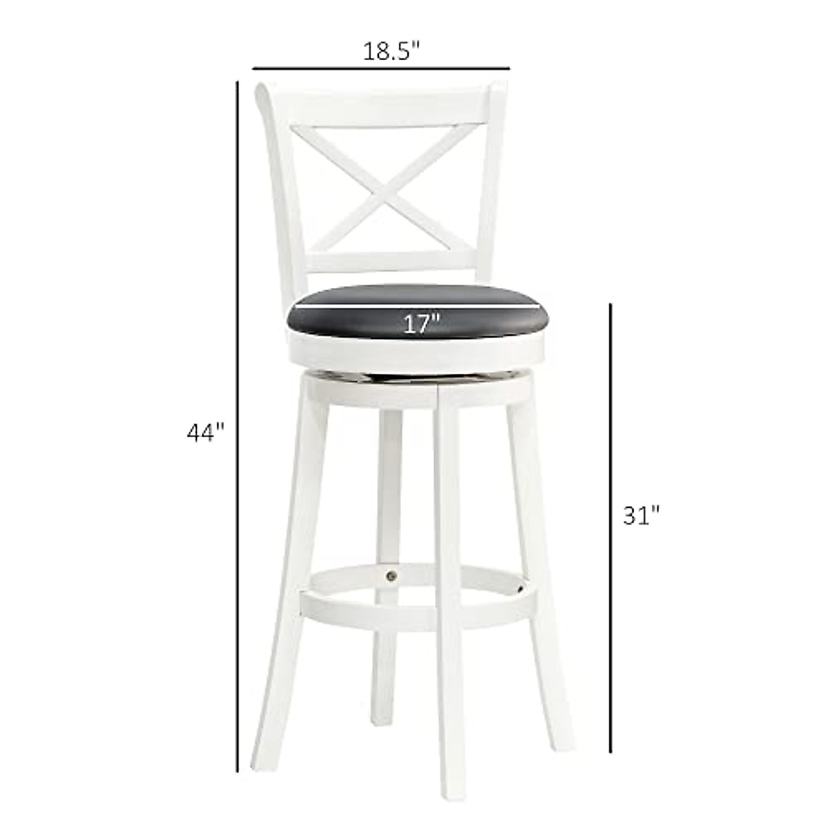 HOMCOM Traditional Bar Height Bar Stool, 31 Inch Seat Height Barstool, Swivel PU Leather Upholstered Chair, with Cross Back and Rubberwood Frame, Set of 2, Cream White