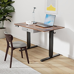 Sweetcrispy Electric Standing Desk Adjustable Height, 48 x 24 inch Stand up Sit Stand Desk with Keyboard Tray, Ergonomic Home Office Rising Table Computer Workstation Gaming Work Desk, Rustic Brown