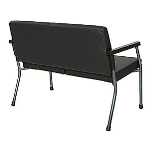 Office Star Bariatric Hip Patient Big and Tall Loveseat Medical Office Chair with Wider Seat and Sturdy Titanium Finish Metal Frame and Back Reinforcement, Dillon Black