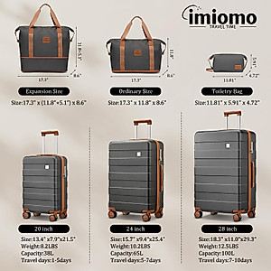 imiomo Carry on Luggage, 20 IN Carry-on Suitcase with Spinner Wheels, Hardside 3PCS Set Lightweight Rolling Travel Luggage with TSA Lock(20"/Grey)
