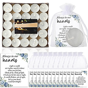 50 Set Funeral Party Favors Memorial White Candles Unscented Funeral Gifts Tealight Candles with Condolence Bereavement Cards and Organza Bags for Guest Celebration of Life Decorations (Elegant)