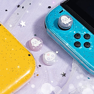 BelugaDesign Ghost Thumb Grips | Halloween Gothic Clear Jelly Glitter Joystick Grip Button Caps | Compatible with Nintendo Switch Standard Lite OLED