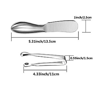 sweetfamily Spreader Knife Set,6-Piece Cheese and Butter Spreader Knives,Mini Serving Tongs,Stainless Steel Multipurpose Butter Knives