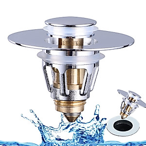 Obvile Bathroom Sink Drain Stopper, Universal Stainless Steel Basin Drain Strainer Filter for 1.1"-1.96" Tub Holes, Pop up Bathtub Plug with Anti Clogging Hair Catcher Basket Fit Most US Standard Hole