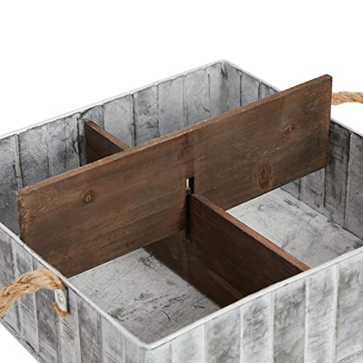 Farmlyn Creek 5 Piece Galvanized Metal Tray with Dividers and Removable Wooden Storage Boxes, Rustic Kitchen Decor (13 x 5 In)