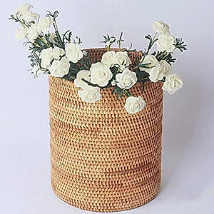 SWYWY Handmade Rattan Trash Can, Cylinder Storage, Desktop Trash Can, Rattan Trash Can Storage Basket (20CM)