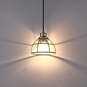 Industrial Hanging Drum Indoor Pendant Ceiling Light Kitchen Island Fixtures Brushed Nickel Finish,Metal Shade for Bar Dining Room Corridor Living Room (3 Pack, Clear Glass Pendant Light)