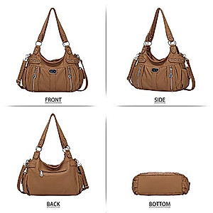 Women Handbags Shoulder Bags Washed Leather Satchel Tote Bag Mutipocket Purse (AK19244-3#8521#194L.BROWN1)