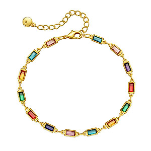 Colorful Crystal Bracelets for Women 18 Gold Plated Dainty Gold Square Crystal Charm Bracelet Cute Bracelet for Teen Girls