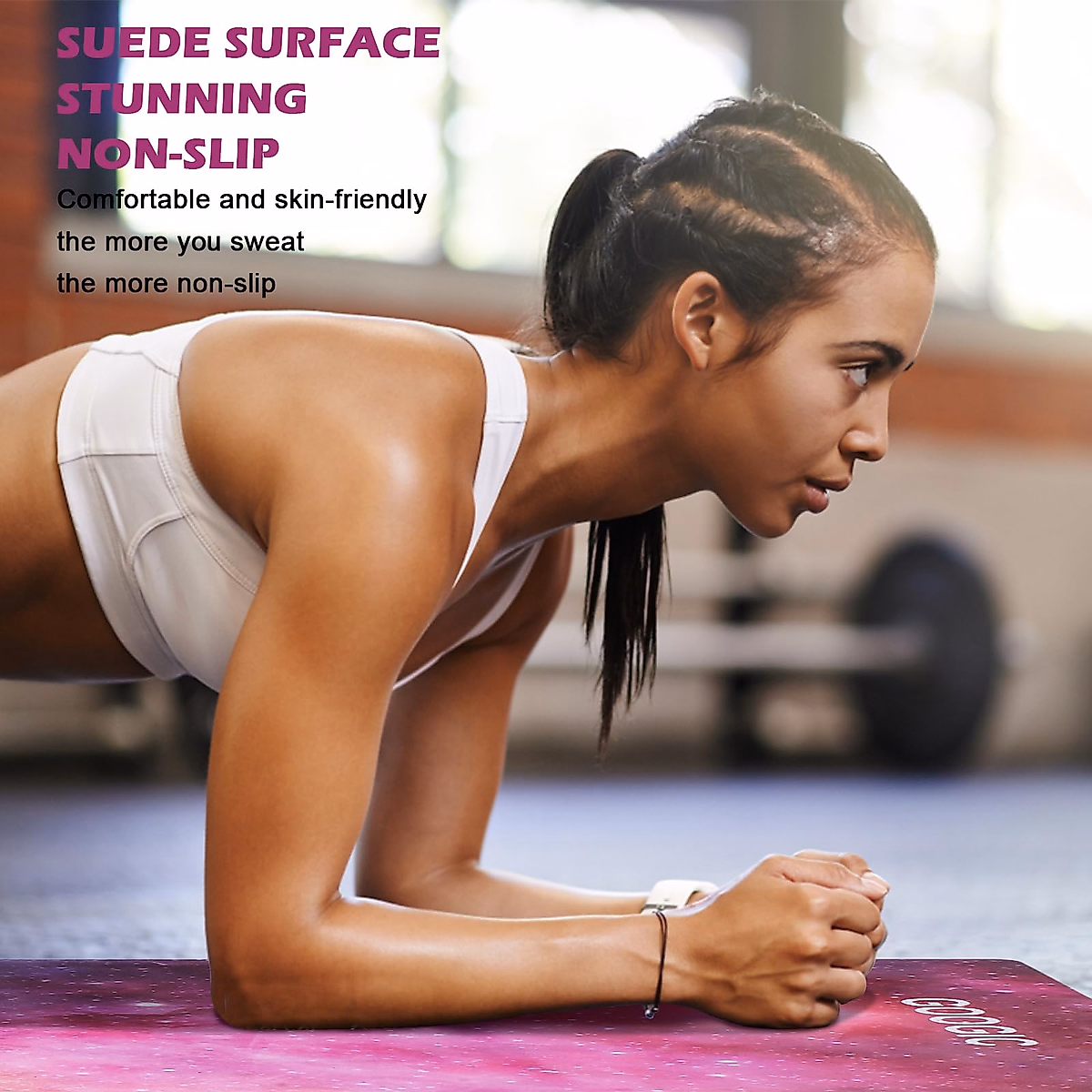 GOOGIC Suede Rubber Yoga Mat, Non-Slip Yoga Mat 4.5mm Thick Lightweight Printed Travel Mat with Strap Exercise Mats for Home Workout- Ideal for Yoga, Pilates, Fitness(Galaxy Pink)