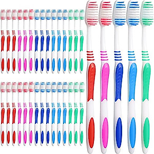 Honeydak 250 Packs Individually Wrapped Toothbrushes Disposable Bulk Toothbrushes Soft Bristle Tooth Brush Manual Travel Toothbrush Set Rubber Handle Multi Color Toothbrush for Adults Kids