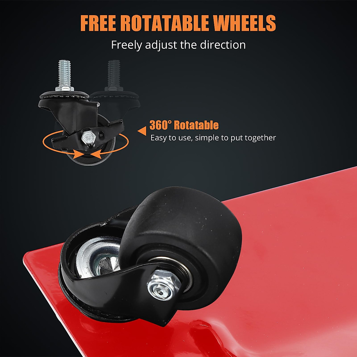 4-Pack Heavy Duty Car Dolly, Cuisinaid Wheel Car Dolly Ball Bearings Skate with 360° Rotational Wheel for Moving Cars, Trucks, Trailers, Motorcycles, Makes Moving A Car Easy, 6000 lbs Capacity, Red