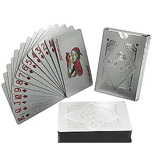 Jucoan 6 Decks of Playing Cards, Waterproof Plastic Poker Cards, Gold Foil Playing Cards for Party Game, Poker Size, Standard Index, (2 Gold, 2 Silver, 2 Pink)