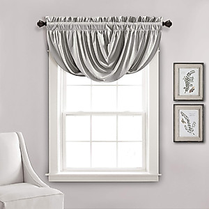 Lush Decor Lucia Elegant Waterfall Valance for Living Room Kitchen, and Bedroom, Soft Polyester Window Curtain, Single -Light Gray (42"W x 18"L)