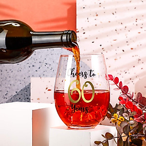 Birthday Stemless Wine Glass, Gold Birthday Wine Glass Present for Men Women Birthday Party Wedding Anniversary Decorations, 17 oz Stemless (Cheers to 60 Years)