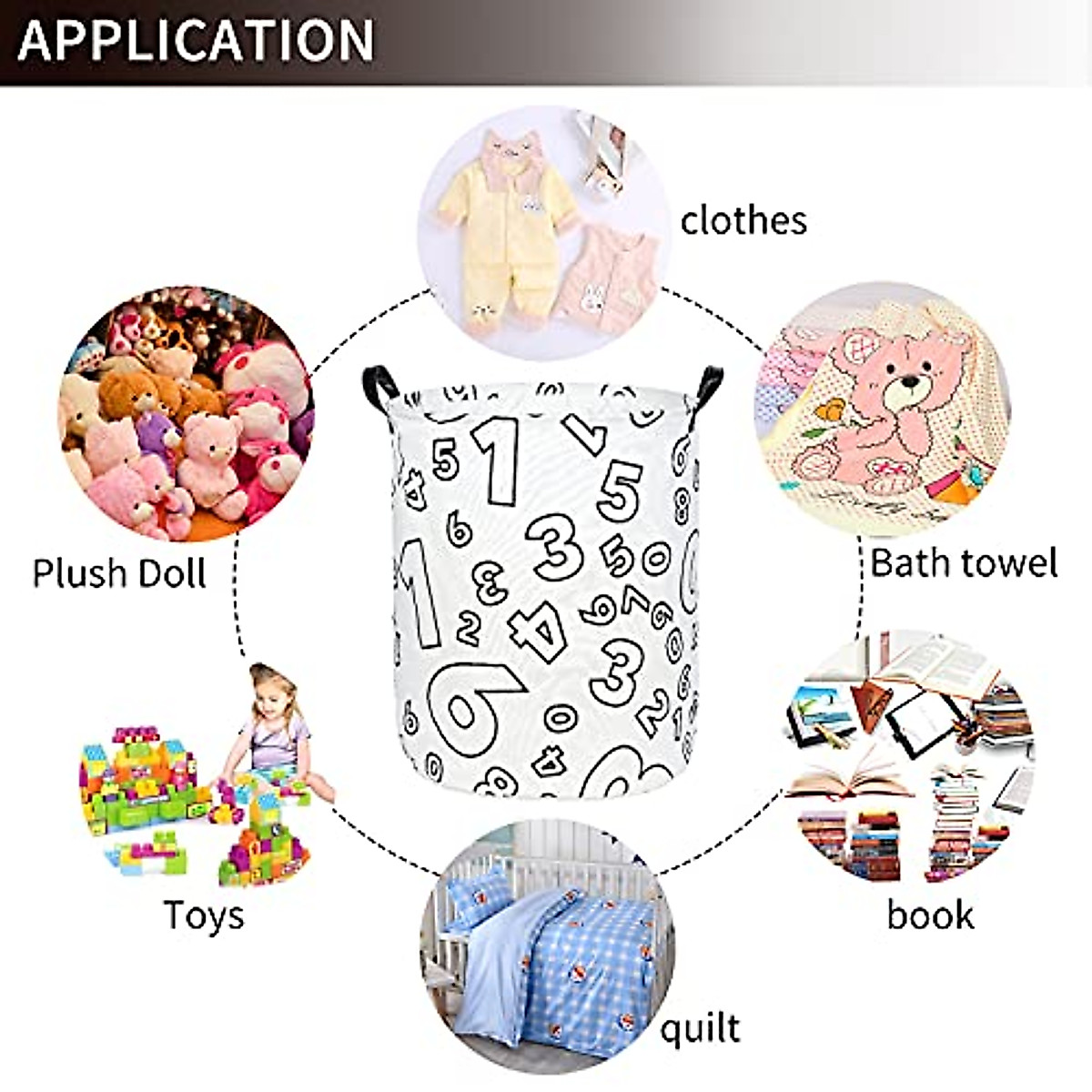 SEVEBDOME Canvas Fabric Storage Baskets with Handle, Foldable, Convenient Home Storage Bin Toy Bins Gift Baskets Bedroom Clothes Children Nursery Hamper (Number)