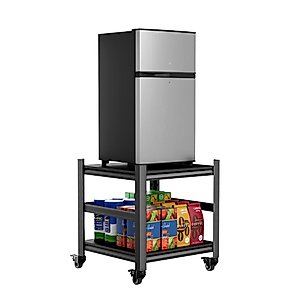 Phonando Mini Fridge Stand with Storage,Heavy Duty Mobile Mini Fridge Shelf with 4 Lockable Wheels,220lbs Mini Fridge Table for Dorm,Small Refrigerator Stand Storage Cart,Black