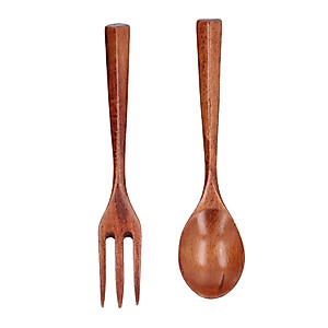 Wooden Fork Spoon Set Large Lacquered Wood Spoon Fork Tableware Dinnerware 2Pcs Triangular Handle Cooking Tableware