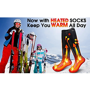 7.4V Heated Socks,Rechargeable Electric Heated Socks Camping Foot Warmer Winter Warm Socks for Men Women-Battery Heat Thick Cotton Thermal Hot Heat Sock for Outdoor Cycling Skiing Hiking,3Heat,Black L