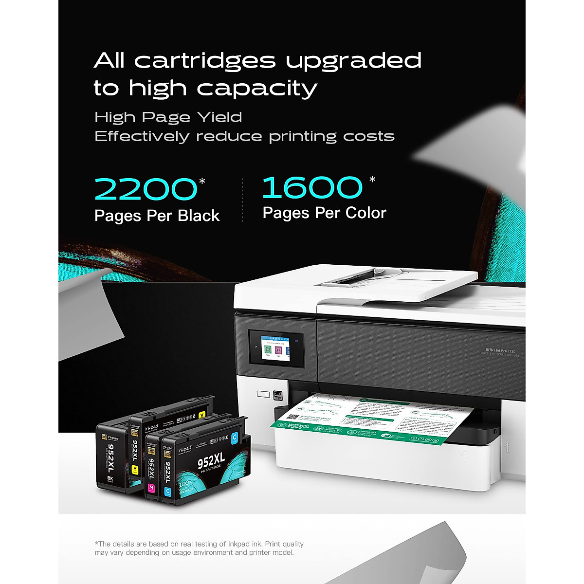 【Larger Capacity】 952XL High-Yield Ink Cartridges, Replacement for HP 952 952 XL Ink Cartridges Combo Pack (1BK/1C/1M/1Y), for OfficeJet Pro 8710 8720 7720 7740 8210 8702 8715 8725 Printers