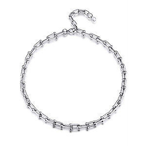 KeyStyle Paperclip Chain Necklace for Women, Stainless Steel Bamboo Link Choker Chains Paper Clip Necklaces for Rapper (16 Inches + 2 Inches)