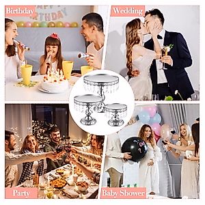 Eaasty 3 Pcs Cake Stand Set Round Cake Stand with Crystal Bling Pendants Dessert Table Display Set for Wedding Event Birthday Party Dessert Table(Silver)